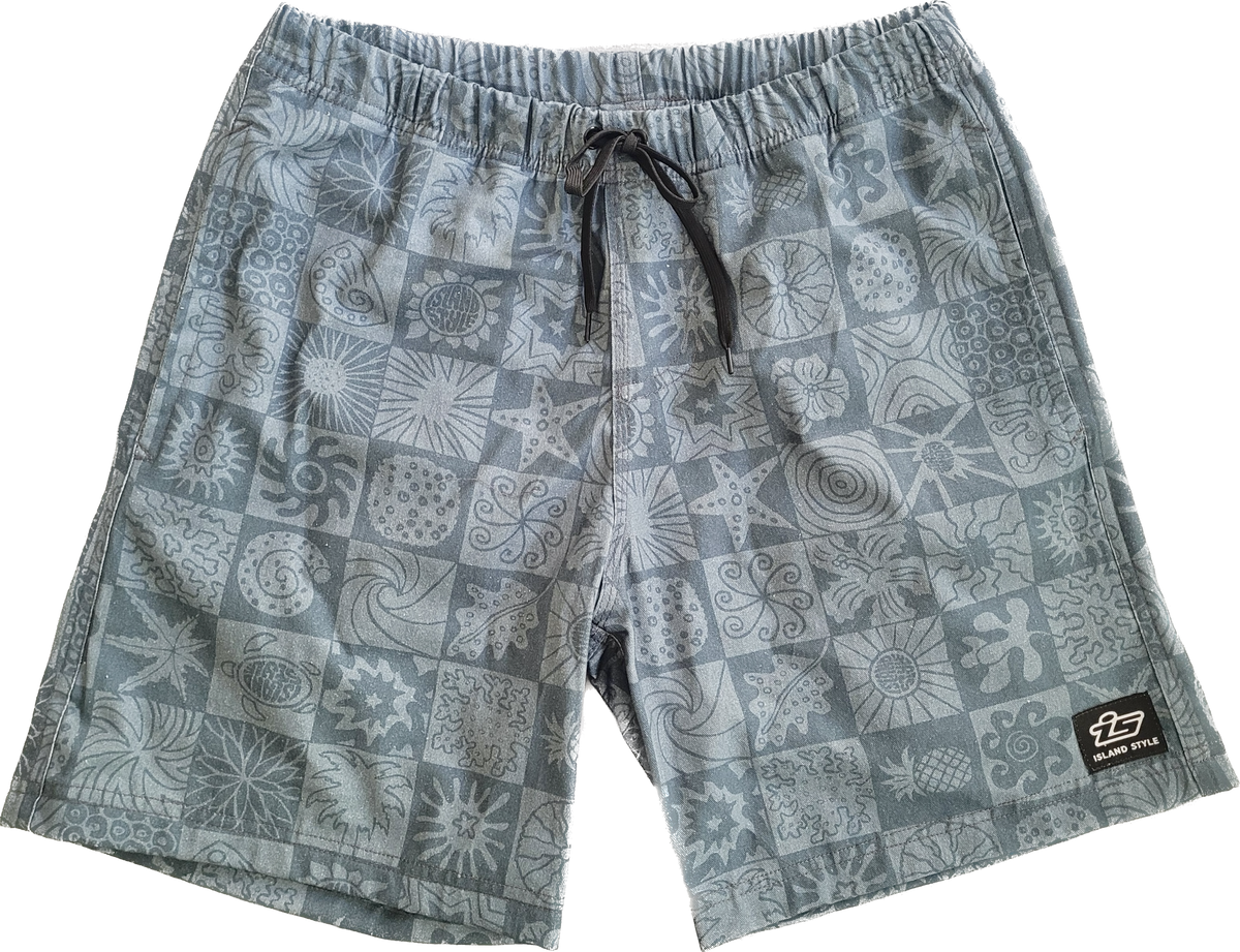 Elasticated Sea Elements-Tonal Walk Shorts- Navy – ISLAND STYLE