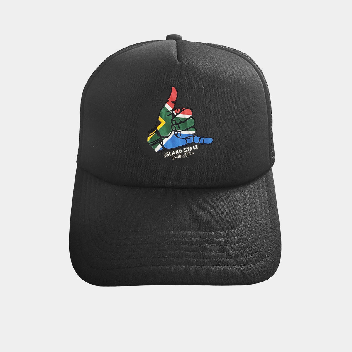 ISLAND STYLE - 5 PANEL MESH FOAM TRUCKER- SA Shaka- Black - New IN